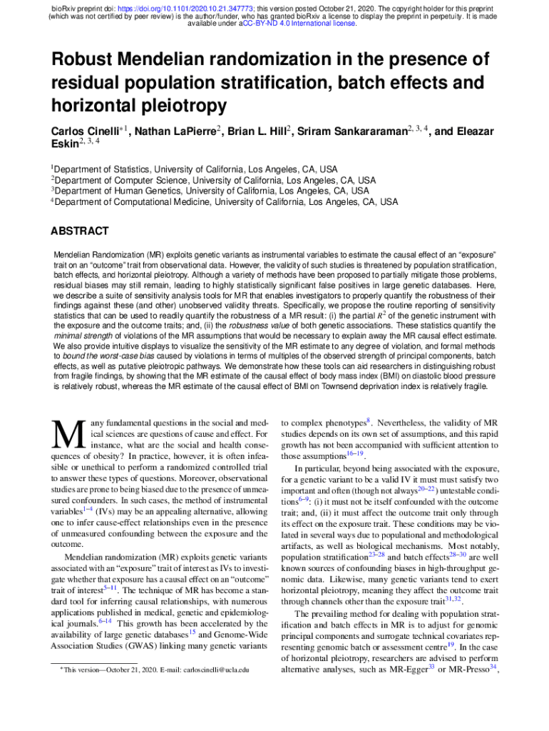 Fillable Online Robust Mendelian randomization in the presence of residual population ...