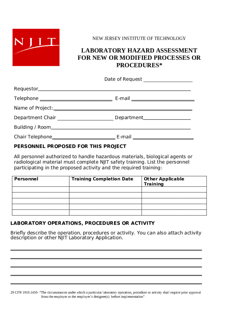 EHS008 1450 Lab Hazard Assessment. ... Doc Template | pdfFiller