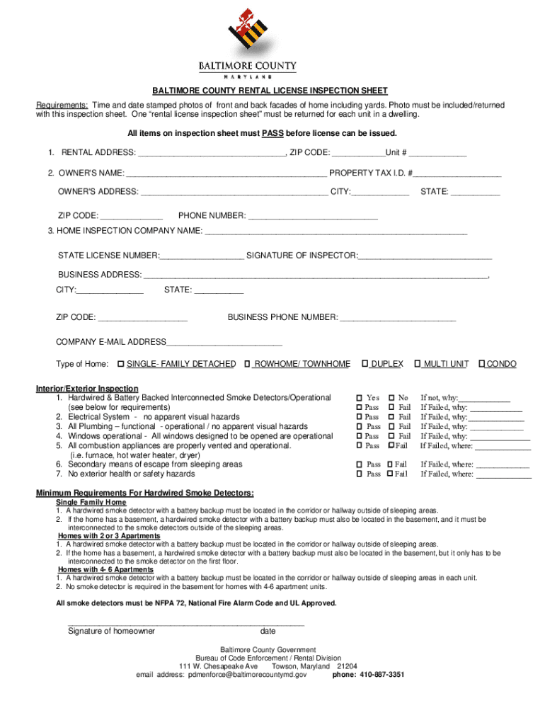 Fillable Online Rental License Inspection Sheet - Code Enforcement ...