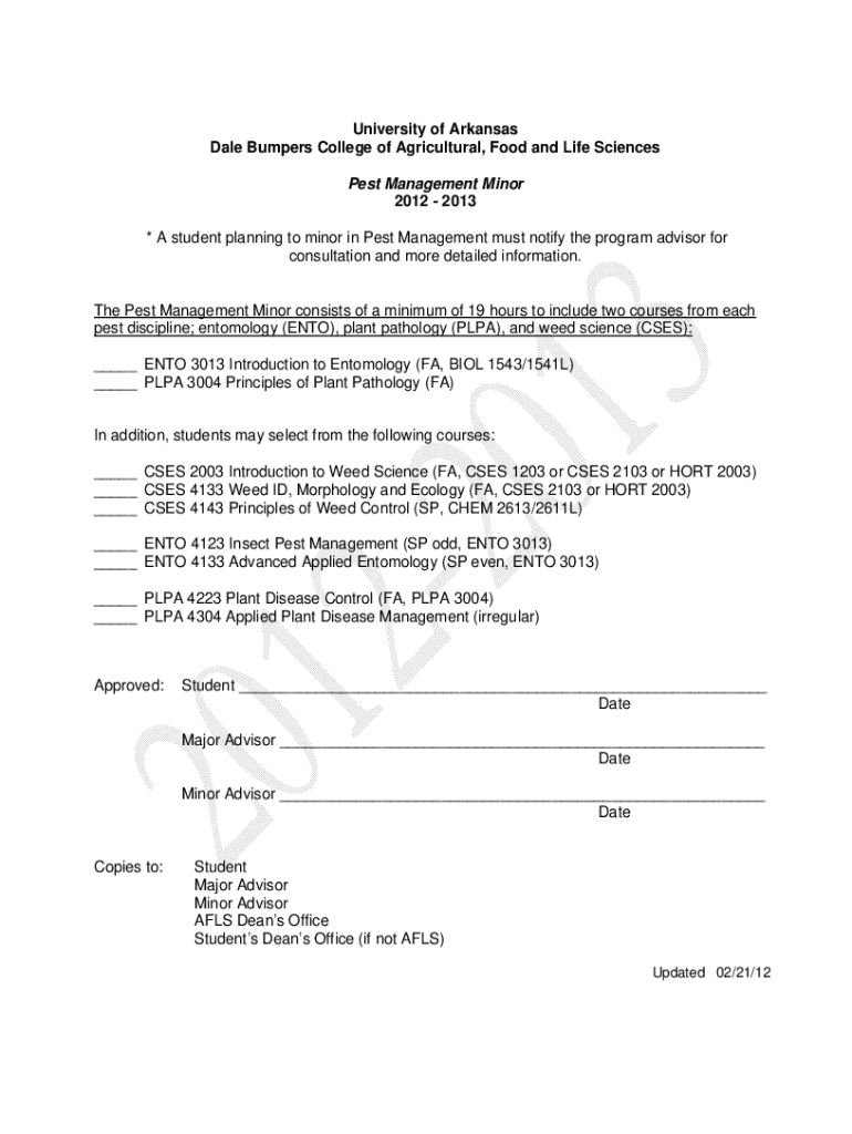 Fillable Online Minors - Bumpers College - University of Arkansas Fax Email Print - pdfFiller
