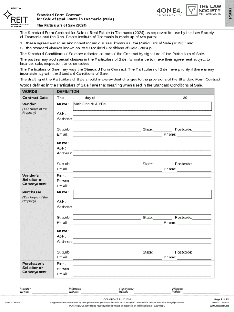 Fillable Online Standard Form Contract for Sale of Real Estate in ...