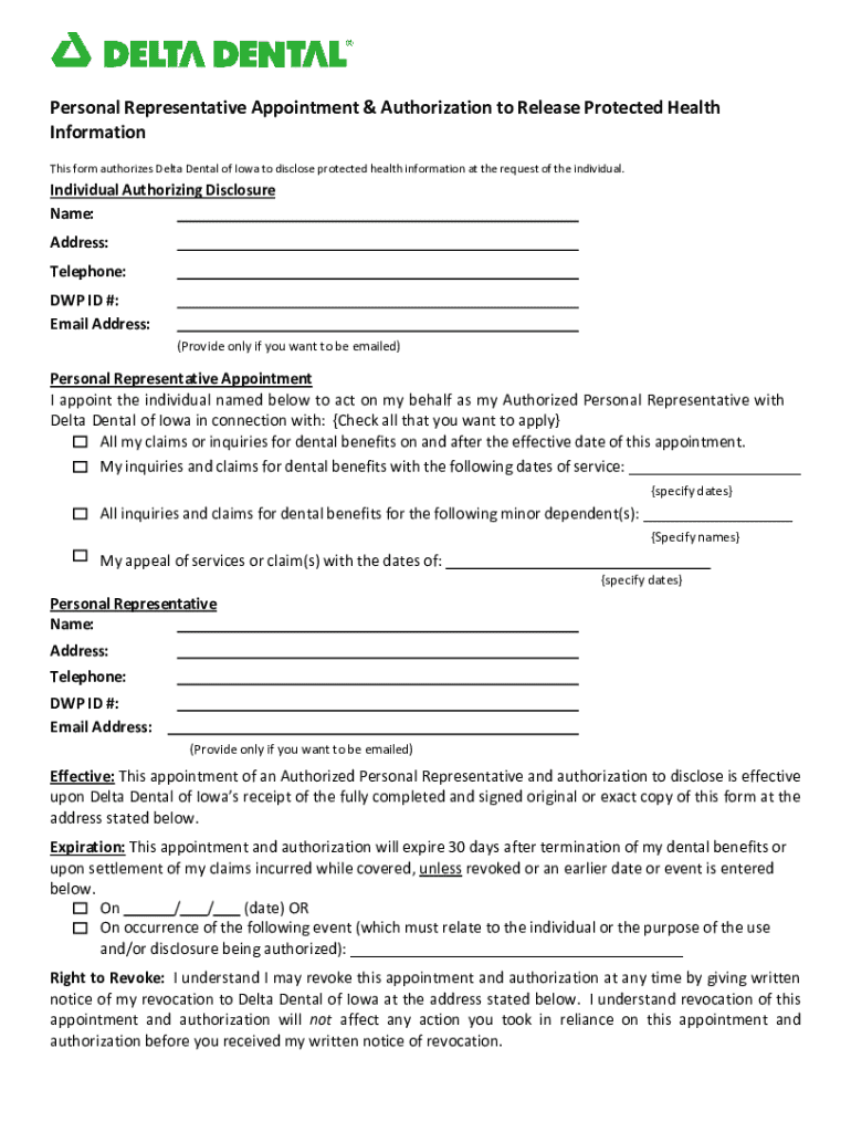 Fillable Online Personal Representative Appointment & Authorization to ...