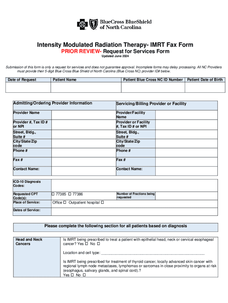 Fillable Online Intensity Modulated Radiation Therapy IMRT Fax Form Fax ...