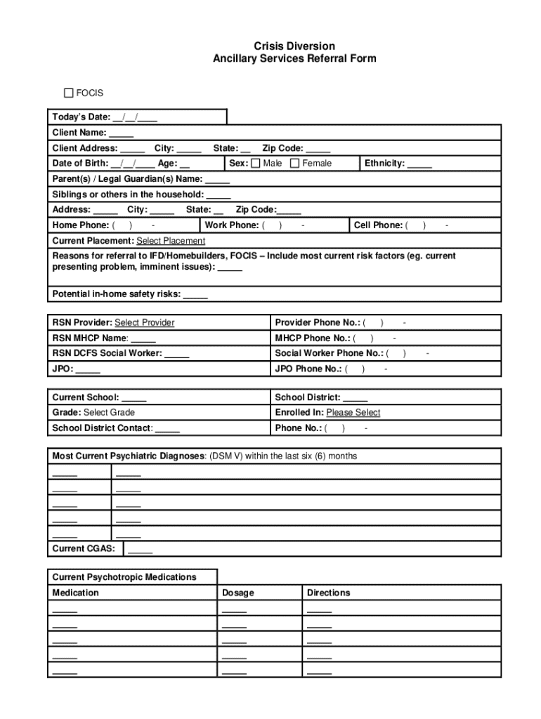 Fillable Online Crisis Diversion Ancillary Services Referral Form Fax Email Print - pdfFiller