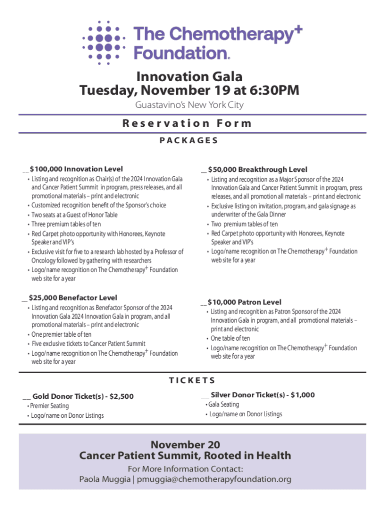 Fillable Online The Chemotherapy Foundation Gala Reservation form 2024 ...
