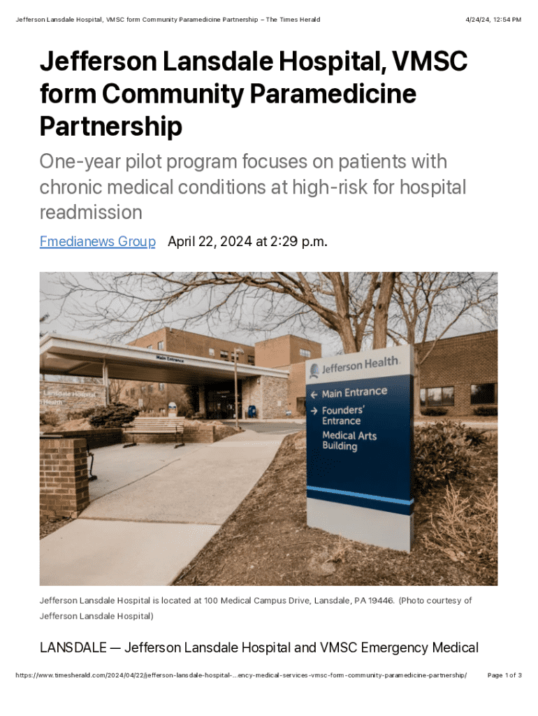 Fillable Online Jefferson Lansdale Hospital, VMSC form Community ...