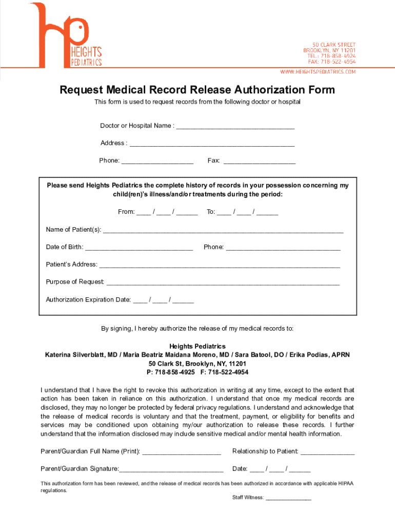 Fillable Online Request Medical Record Release Authorization Form Fax Email Print - pdfFiller