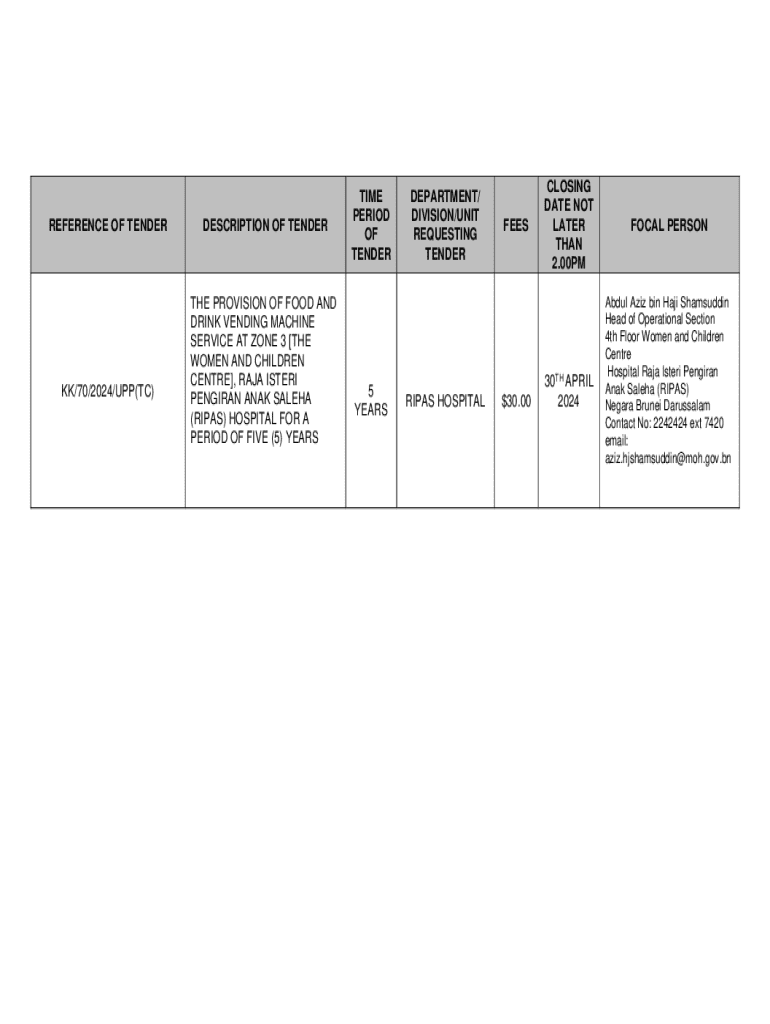 Fillable Online REFERENCE OF TENDER Fax Email Print - pdfFiller