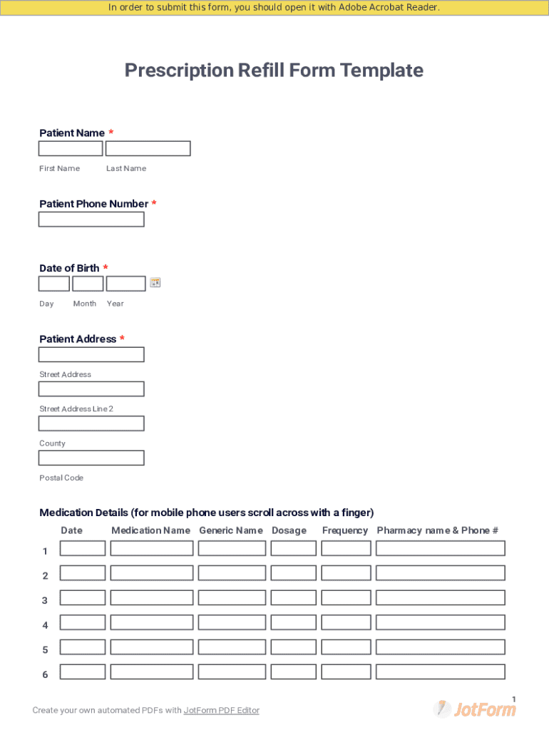 Fillable Online Prescription Refill Form Template Fax Email Print - pdfFiller
