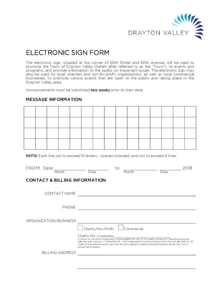 Fillable Online Electronic Signage Policy for Drayton Valley 2018 Fax ...