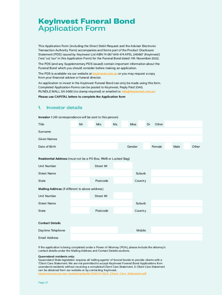 Fillable Online Funeral Bond Product Disclosure Statement - Informed ...