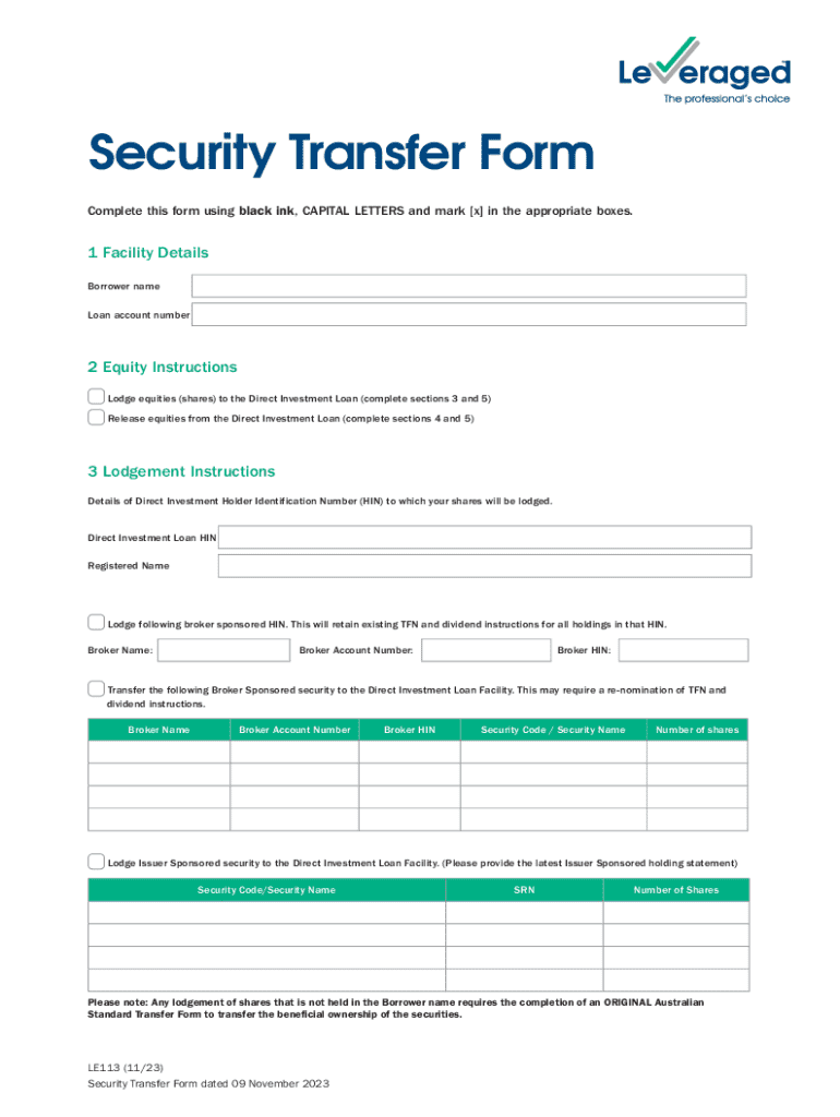 Fillable Online Security Transfer Form 2023 - Direct Investment Instructions Fax Email Print ...