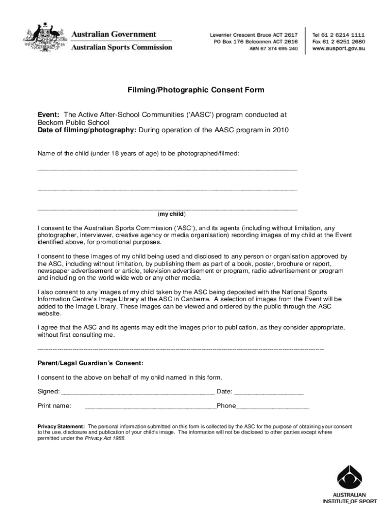 Fillable Online Filming/Photographic Consent Form Fax Email Print ...