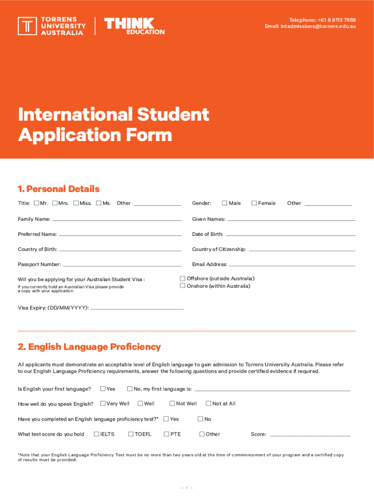 Fillable Online Australian University International Student Application ...
