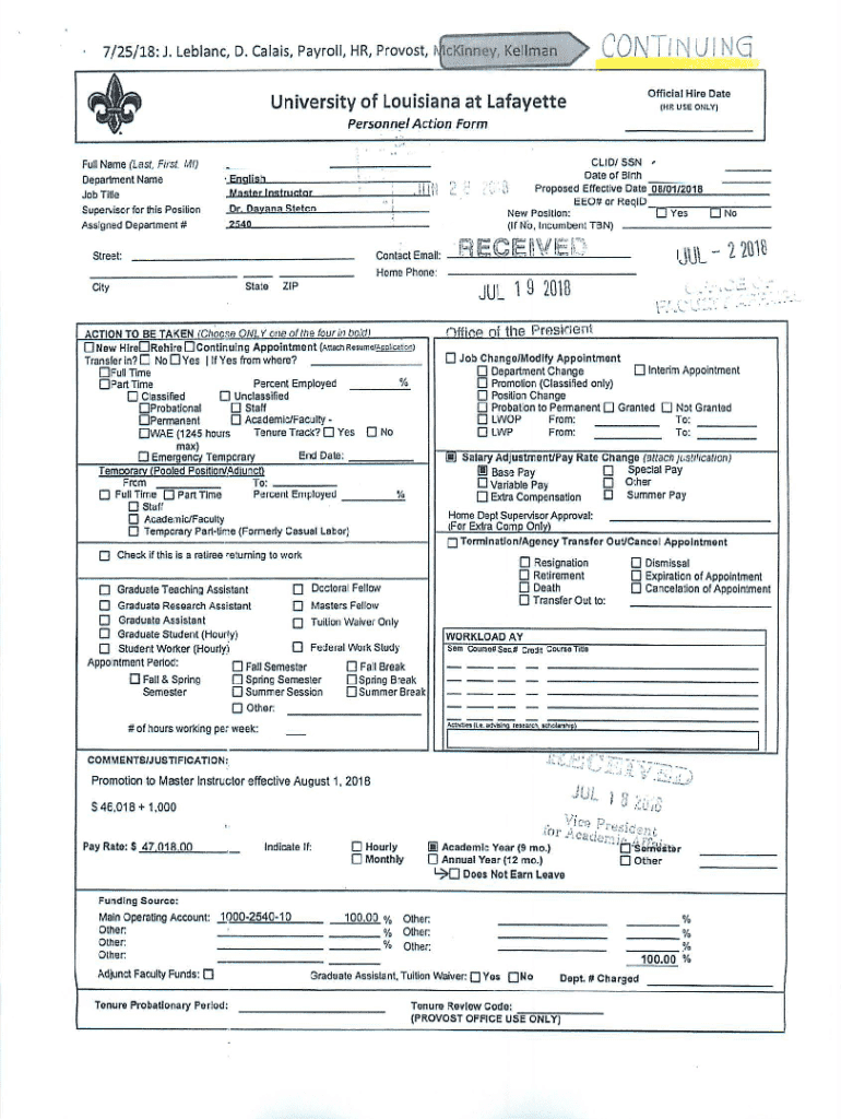 Fillable Online University of Louisiana at Lafayette - Personnel Action ...