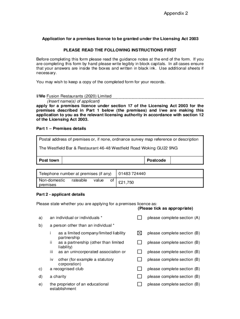 Fillable Online 2 Application for a Premises Licence Fax Email Print ...