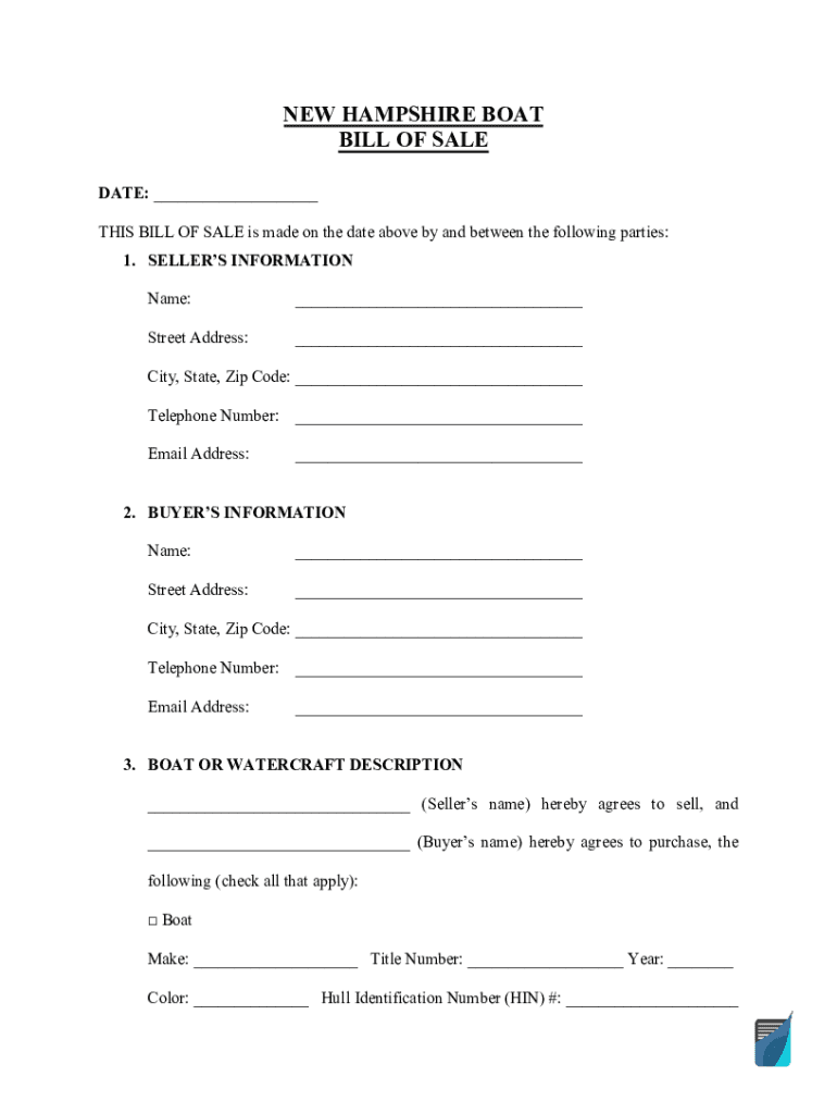 Fillable Online New Hampshire Bill of Sale Template. New Hampshire bill of sale forms Fax Email ...