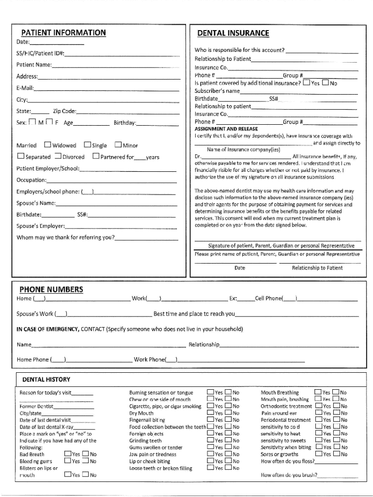 Fillable Online SS/HIC/Patient ID #Relationship to Patient - Insurance ...