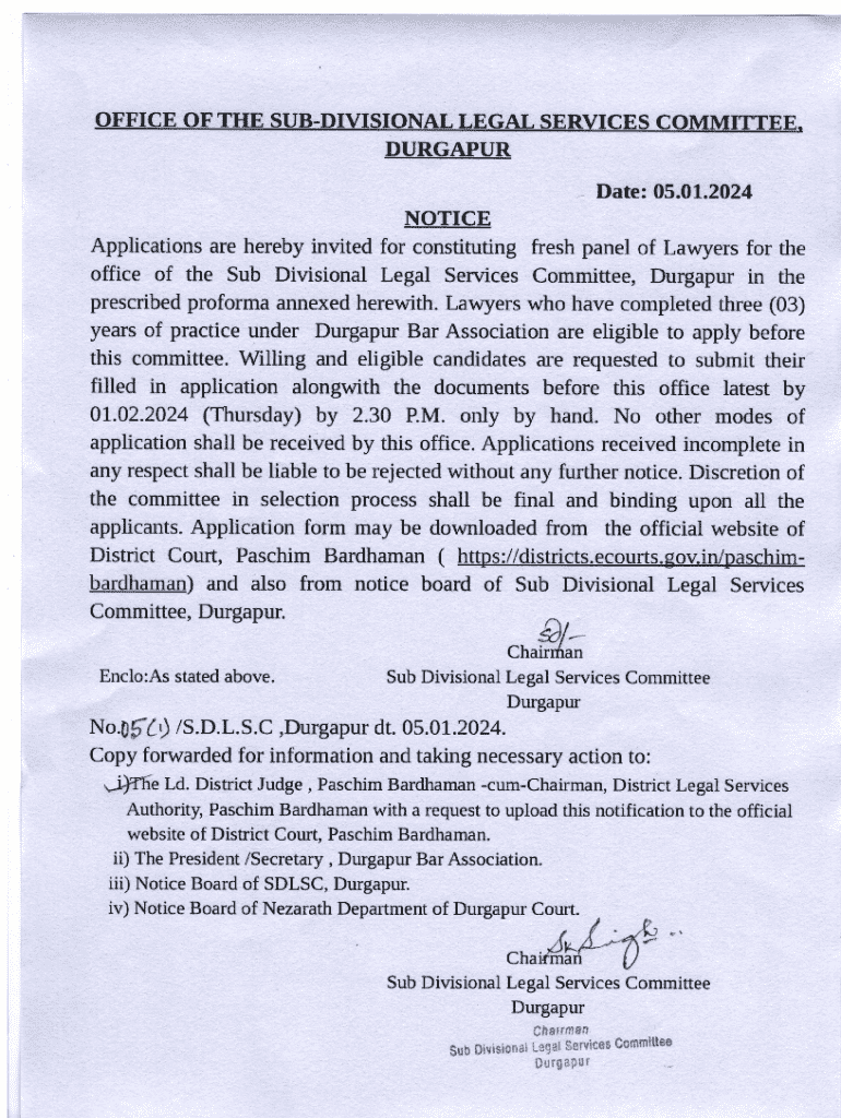 Fillable Online format of application for empanelment as legal aid Fax ...