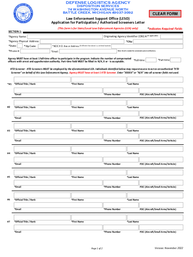 Fillable Online Law Enforcement Support Office (LESO) Application for ...