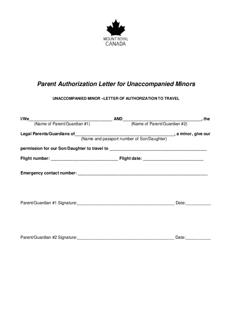 Fillable Online Parent Authorization Letter for Minors - Family Travel ...