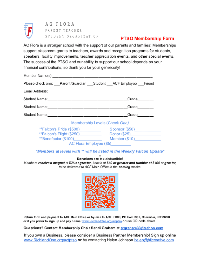Fillable Online AC Flora PTSO Friends & Family Membership Form Fax ...