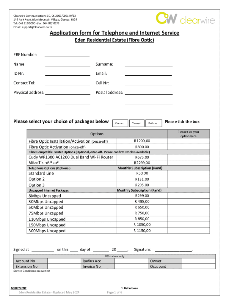 Fillable Online Fillable Online Clearwire BMV FIBRE Application August ...