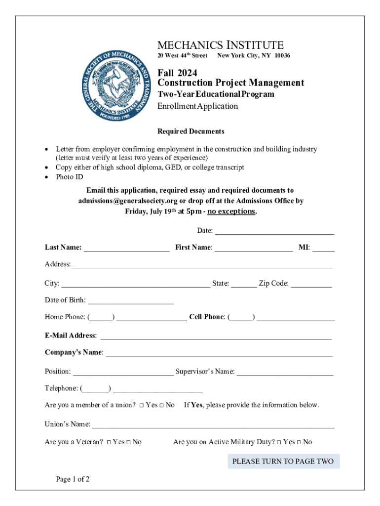 Fillable Online Construction Project Management Application Fax Email ...