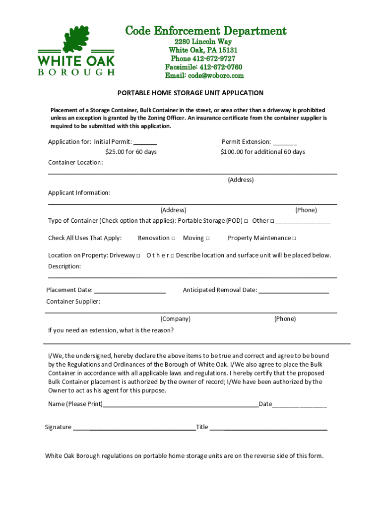 Fillable Online Permits and Permit Information from White Oak Borough Fax Email Print - pdfFiller