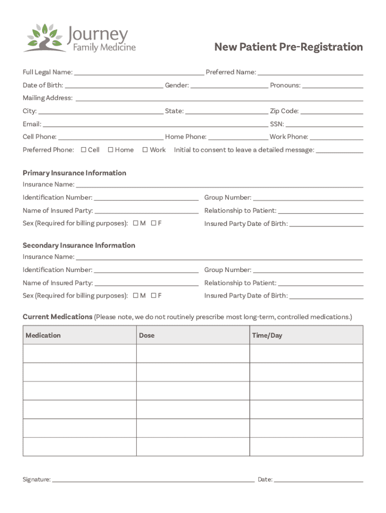 Fillable Online New Patient Pre-Registration Fax Email Print - pdfFiller