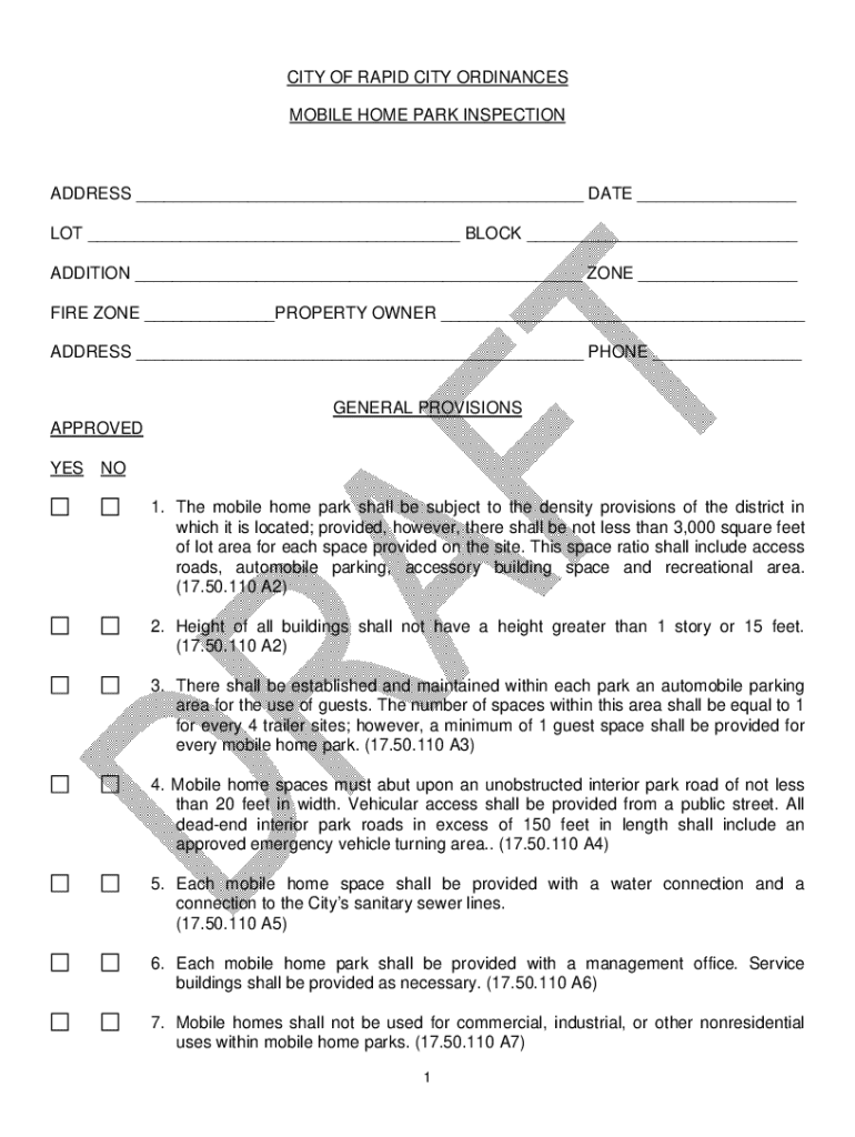 Fillable Online Mobile Home Park Inspection Checklist - updated draft 3 ...
