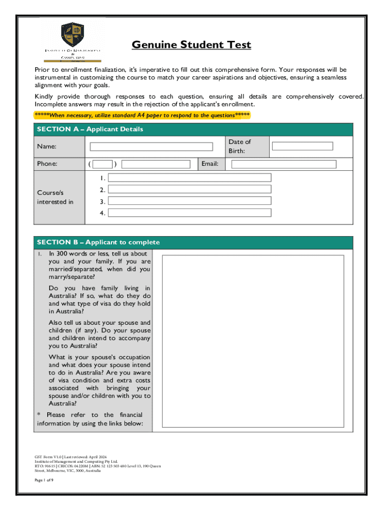 Fillable Online Genuine Student requirement - Immigration and ...