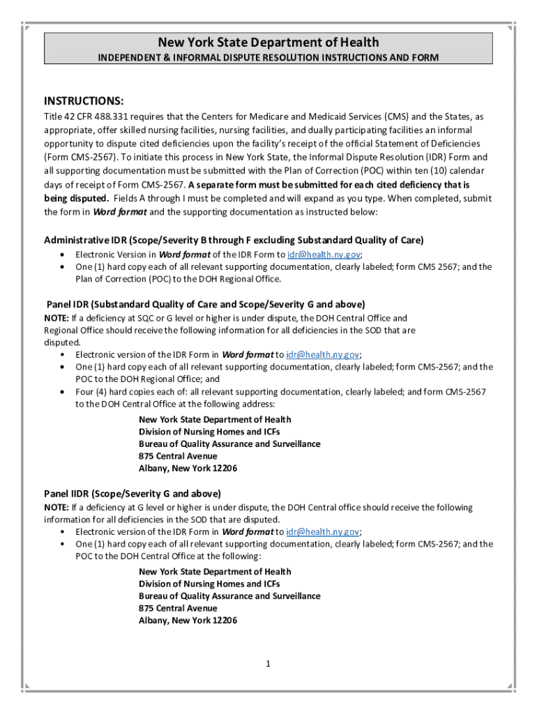 Fillable Online Independent & Informal Dispute Resolution Process 2023 ...
