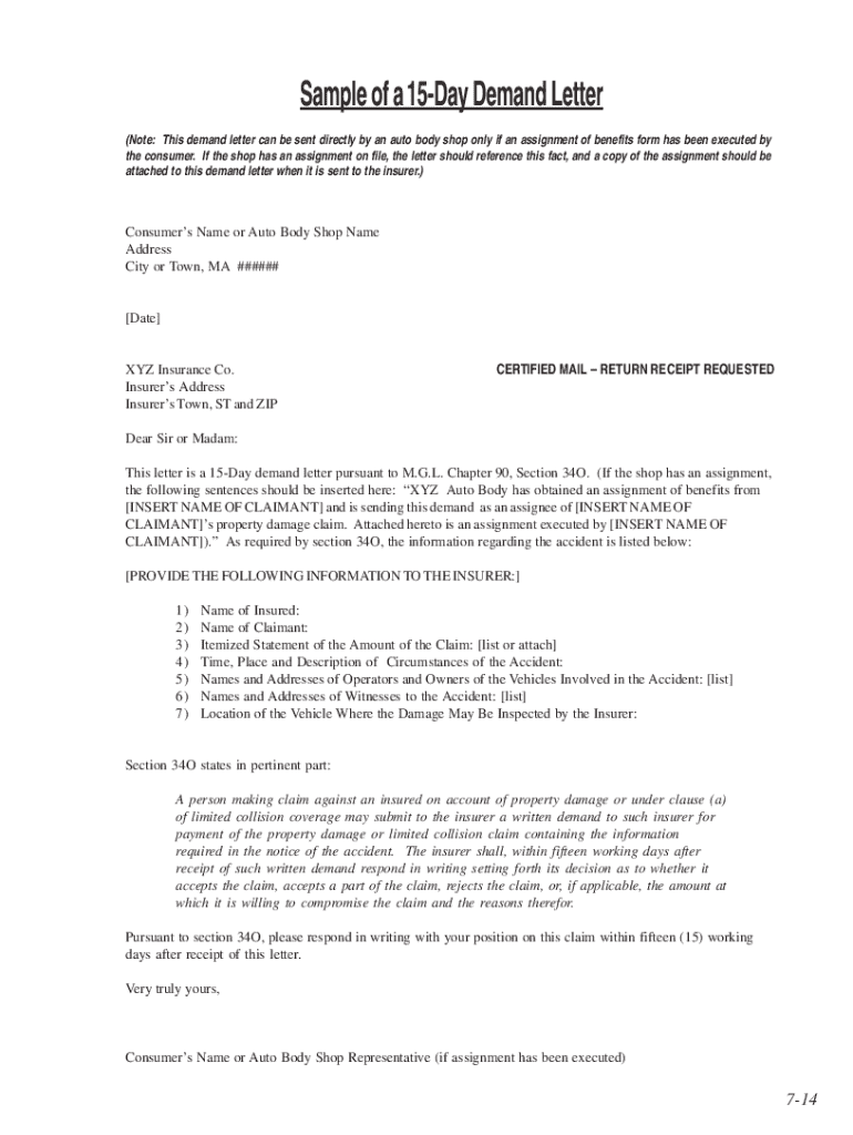 Fillable Online Sample Demand Letter for Car Accident Damage Fax Email ...