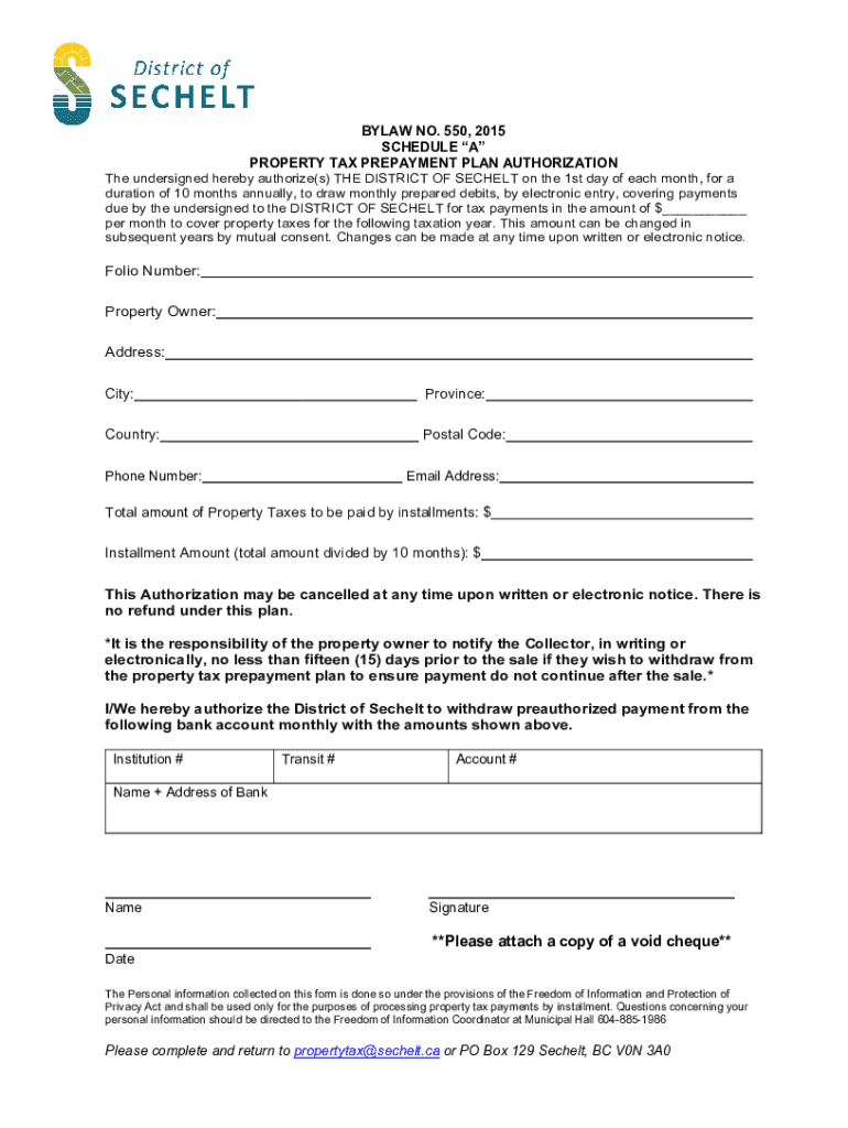 Fillable Online property tax pre-authorized prepayment plan change form Fax Email Print - pdfFiller
