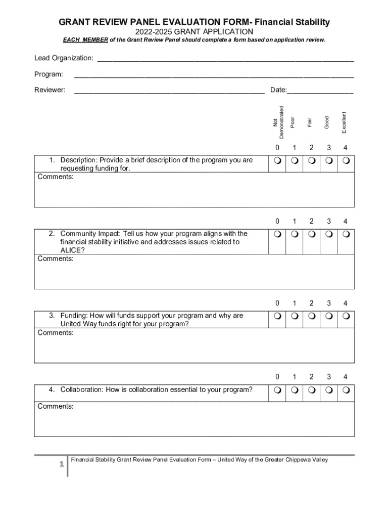 Fillable Online Grant Review Panel Evaluation Form-Financial Stability ...