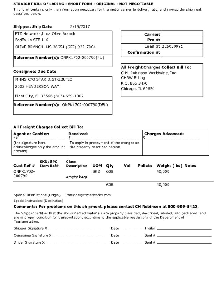 Fillable Online straight bill of lading-short form - original - not ...
