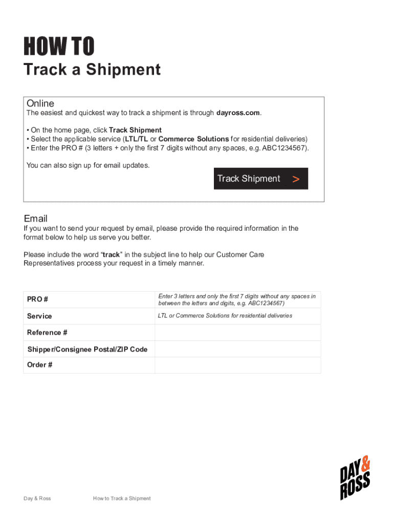 Fillable Online Day & Ross Freight Tracking packages and shipments Fax ...