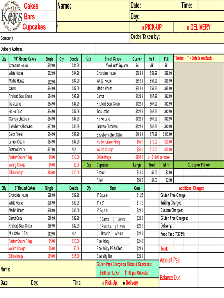 Fillable Online Bakery Order Form - Cakes & Bars - 02.11.24.xlsx Fax ...