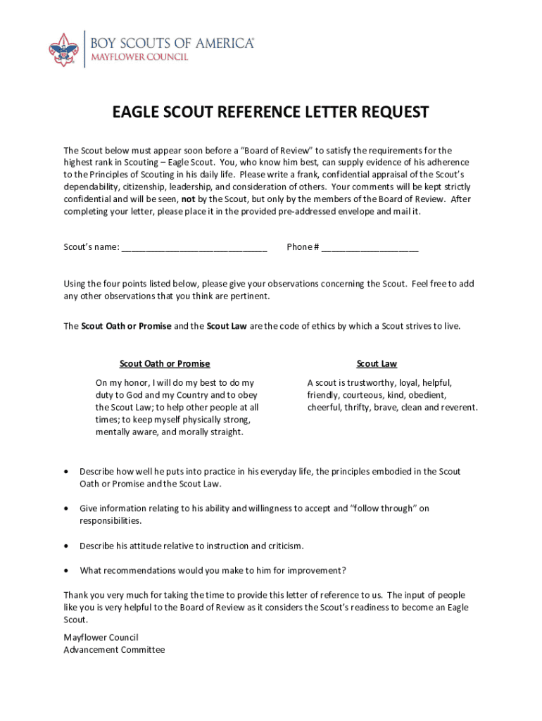 Fillable Online EAGLE SCOUT REFERENCE LETTER REQUEST Fax Email Print ...