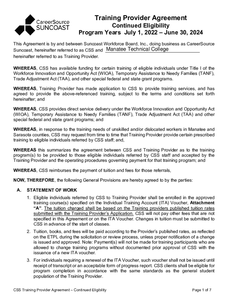 Fillable Online Training Provider Agreement Fax Email Print - pdfFiller