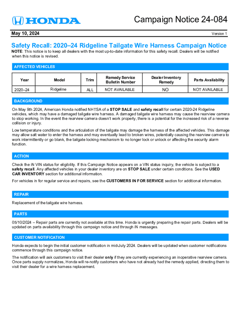 Fillable Online Honda Campaign Notice Seat Weight Sensor.V8.02152024 ...