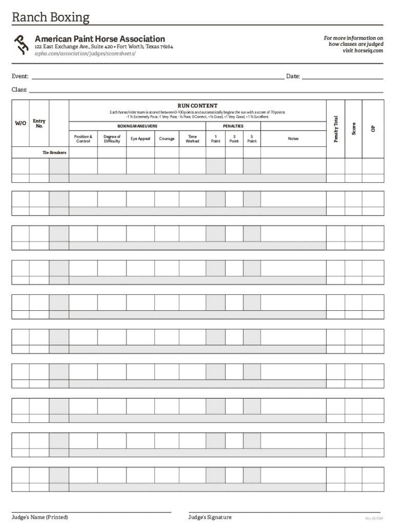 Fillable Online Ranch Boxing (SC-306) Penalty Reference Sheet Fax Email ...