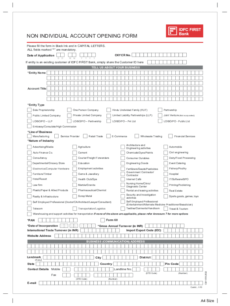 Fillable Online PROJ7602 2 NON INDIVIDUAL ACCOUNT OPENING FORM Fax ...