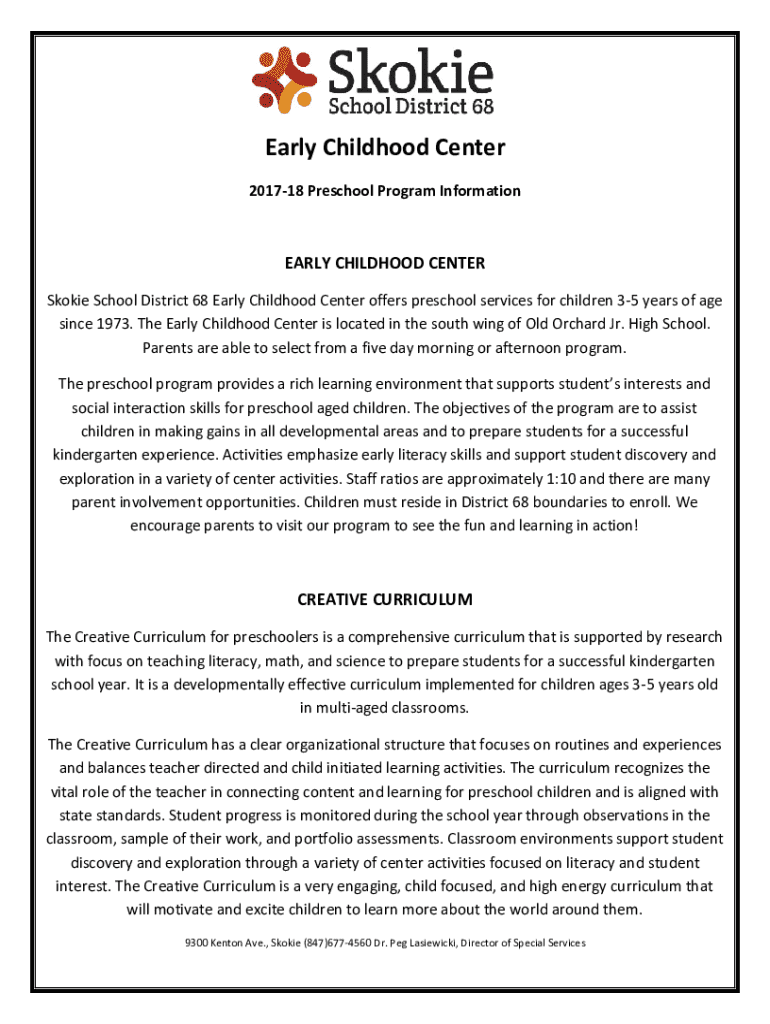 Fillable Online Early Childhood Education - Skokie and Morton Grove ... Fax Email Print - pdfFiller