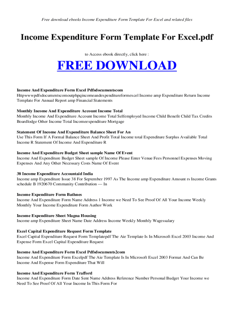 Fillable Online Income Expenditure Form Template For Excel.pdf Fax ...