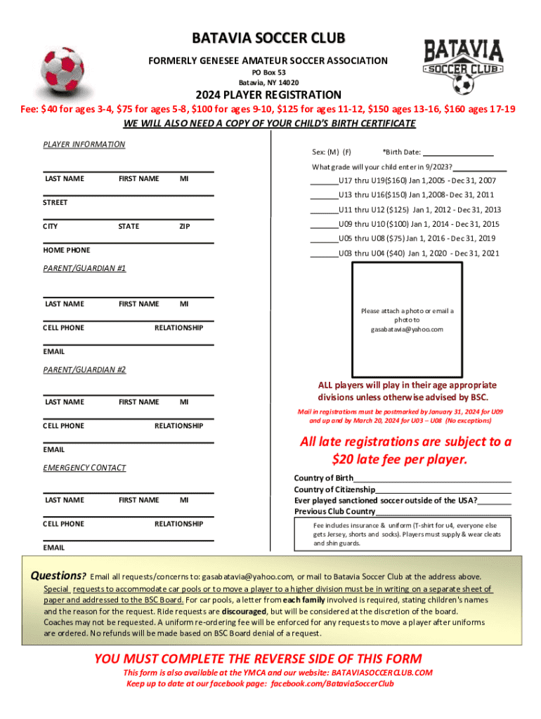Fillable Online Frequently Asked Questions - FC Batavia Youth Soccer ...