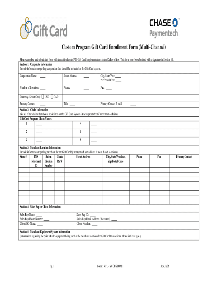 Fillable Online Custom Program Gift Card Enrollment Form (Multi-Channel ...