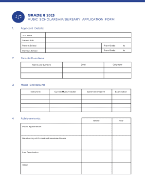 Fillable Online 2025 Grade 8 Music Scholarship and Bursary Application Form Fax Email Print ...