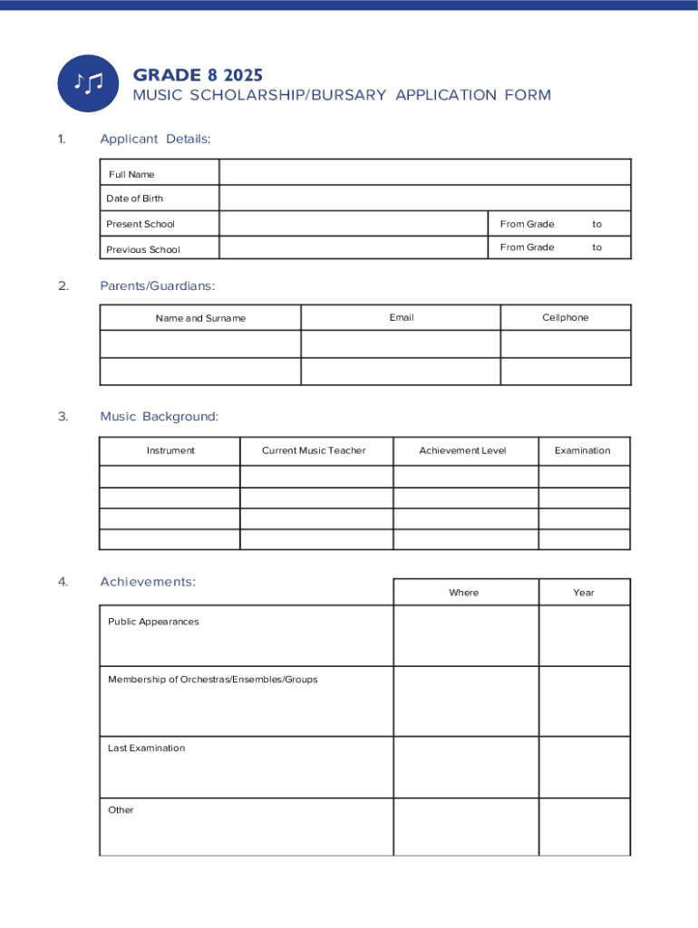 Fillable Online 2025 Grade 8 Music Scholarship and Bursary Application ...